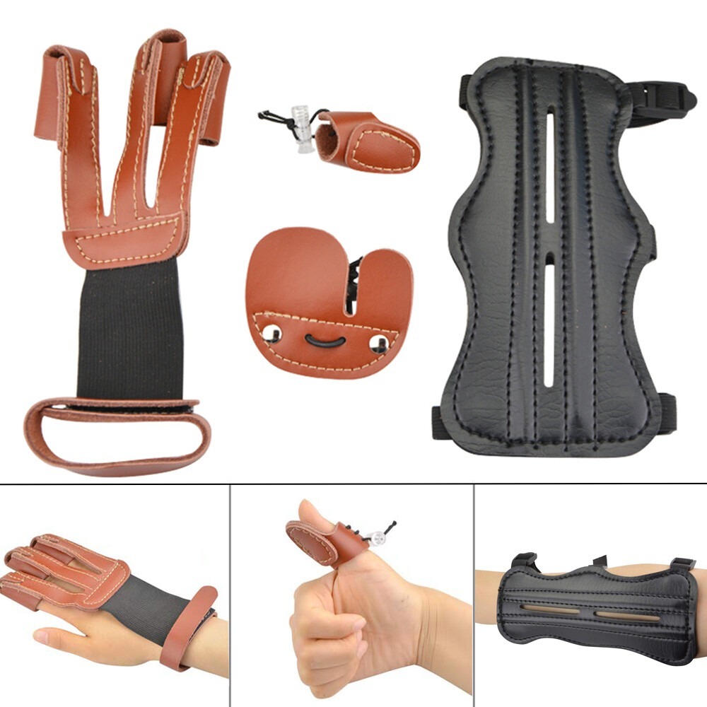 Traditional Archery Protective Gear Arm Guard Finger Tab Thumb Ring ...