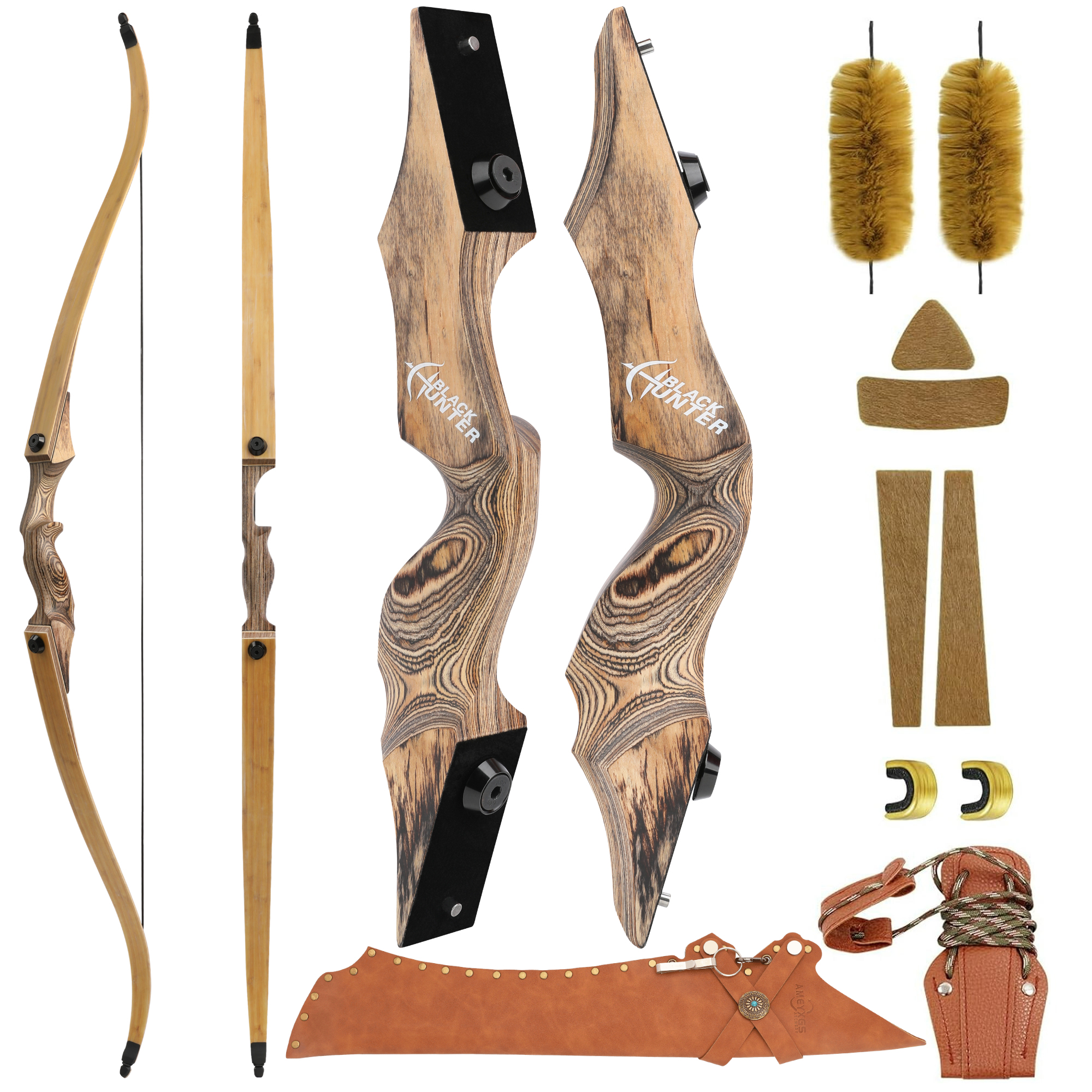 BLACK HUNTER 60 inch Wooden Recurve Bow 20-60 lbs Archery Hunting Bow ...