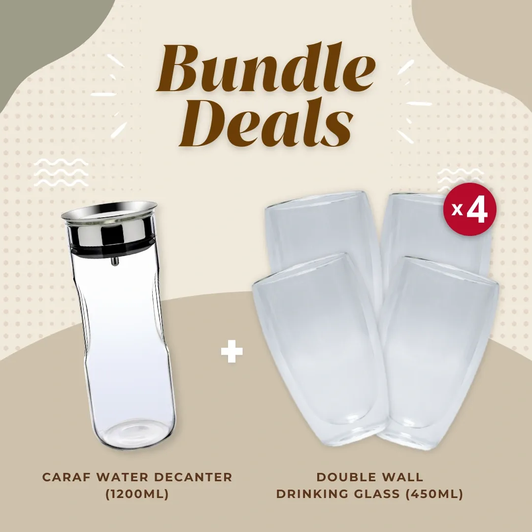 Bundle Deal - Caraf Glass Water Decanter + 4 Drinking Glass Collection ...