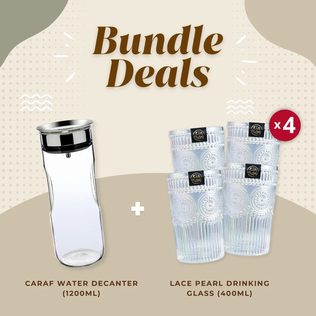 Bundle Deal - Caraf Glass Water Decanter + 4 Drinking Glass Collection ...
