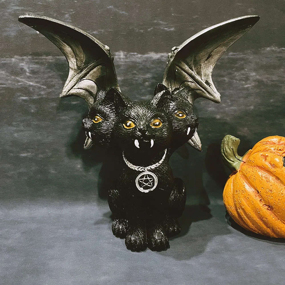 🔥Halloween Pre-Promo-🦇Spooky Black Bat-Winged Three-Headed Cat