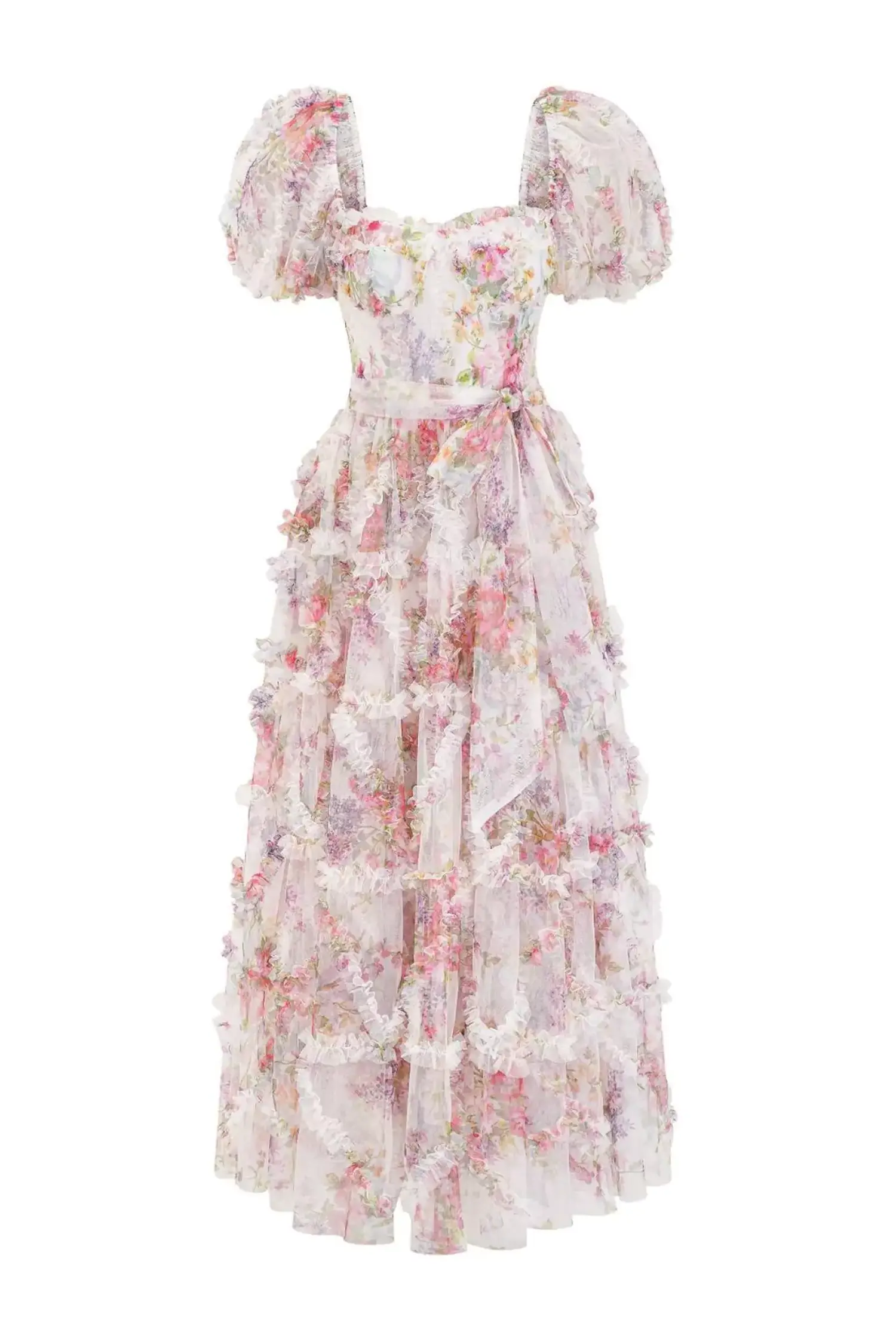 Victor White Bubble Sleeve Maxi Dress-CREAMLIME