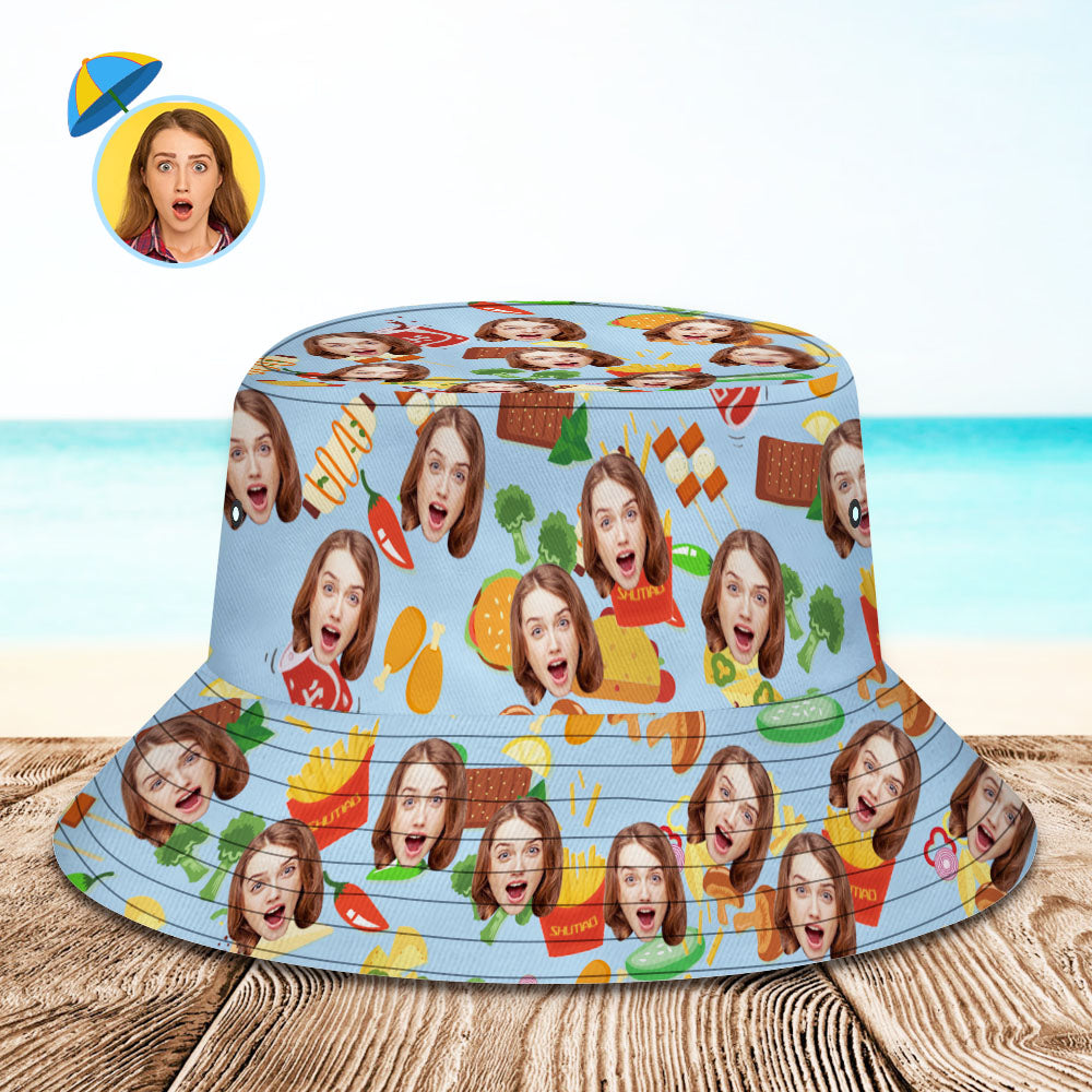 Custom Bucket Hat Personalize Face Food Bucket Hat Summer Wide Brim Fi