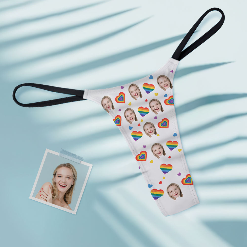 Custom Face Sexy Women's Tanga Thong Rainbow Hearts