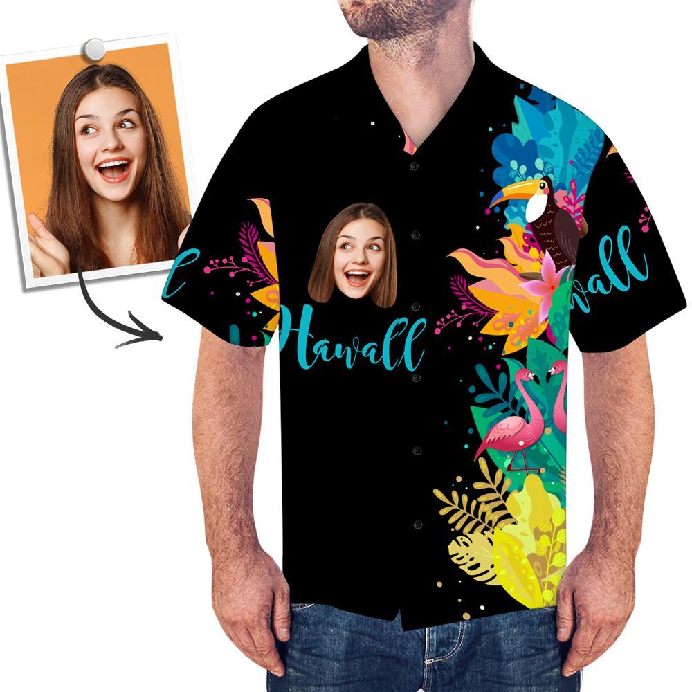 Custom Face Shirt Men's All Over Print Hawaiian Shirt Black Shirt