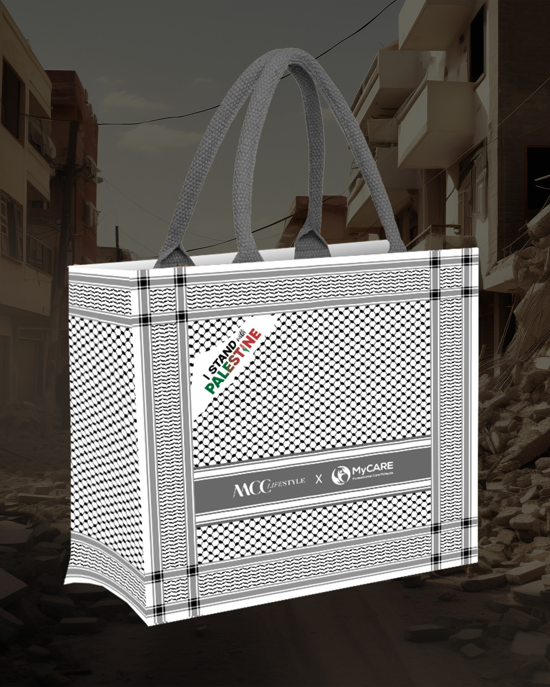 Tote Bag MCC Lifestyle x MyCare - I Stand With Palestine White
