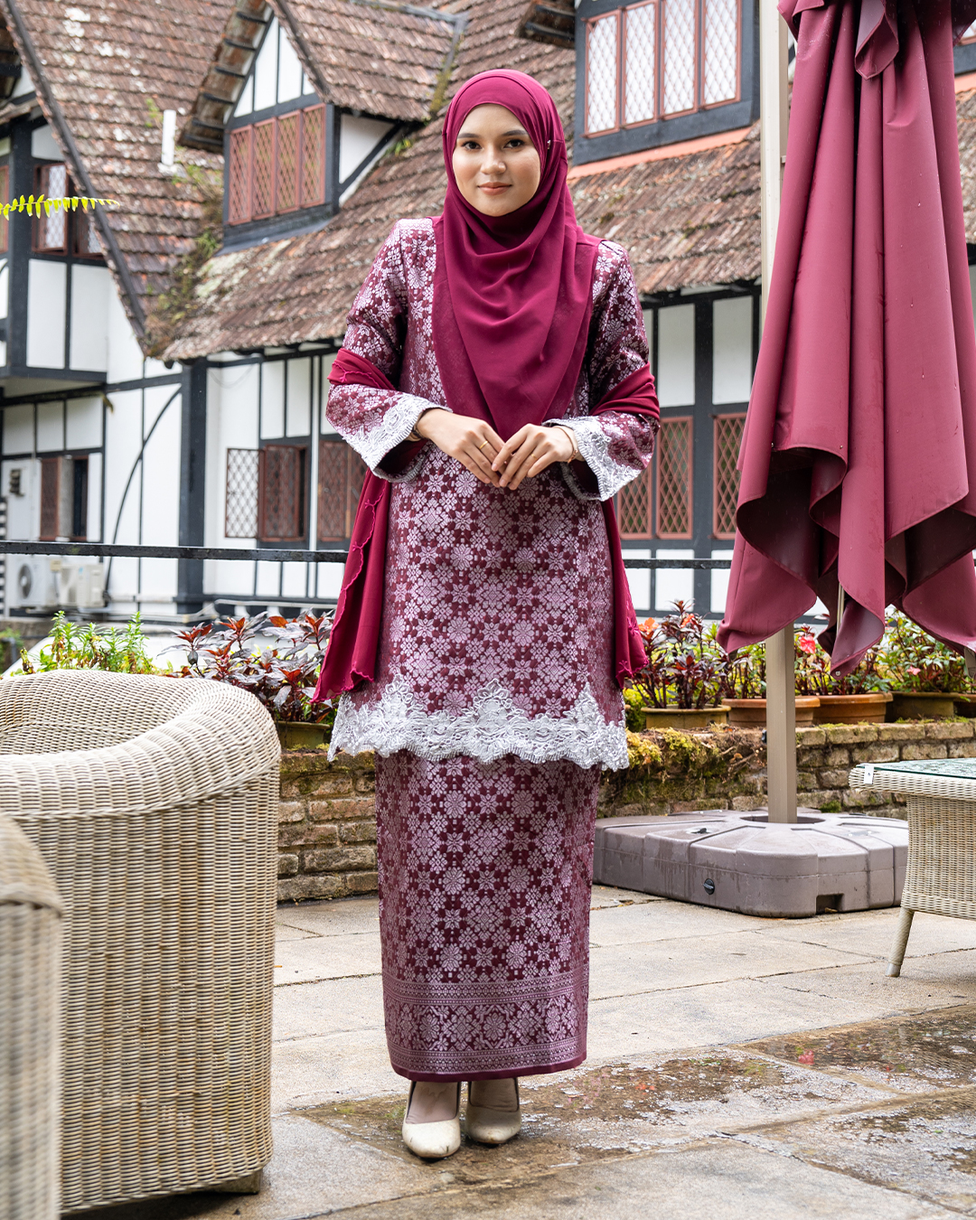 Baju Kurung Moden Lace Songket Ramadhani - Royal Maroon – MCC Lifestyle
