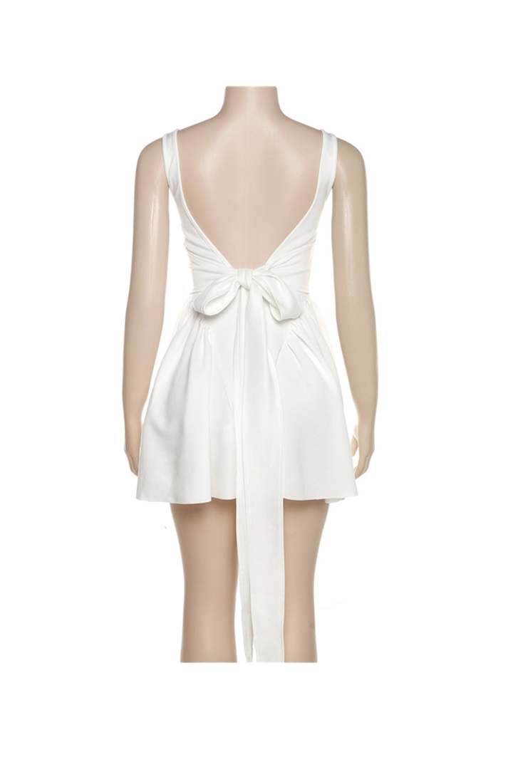 White Backless Tie-back Ruched Dress – arolora