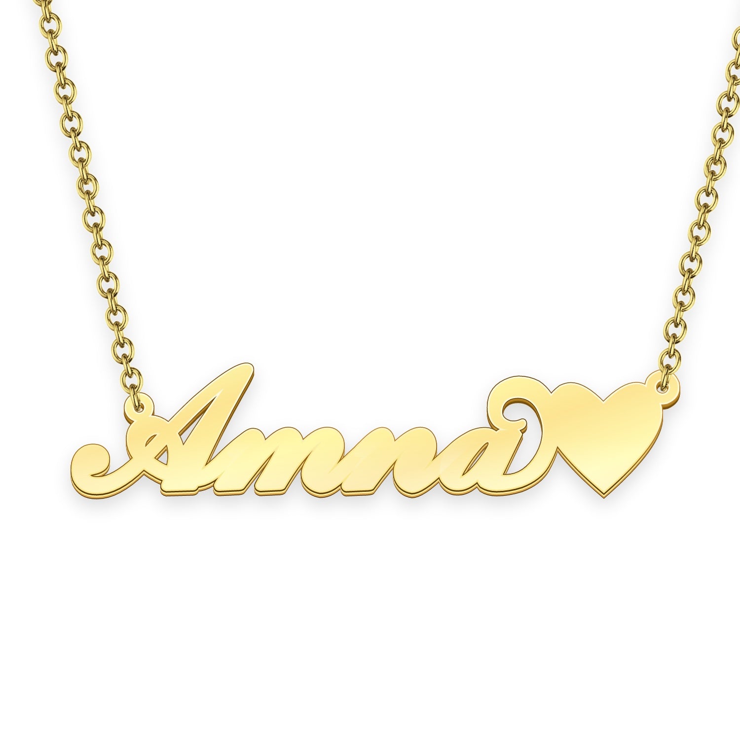 Amna Name Necklace with Little Heart 14K Gold Unique Gifts