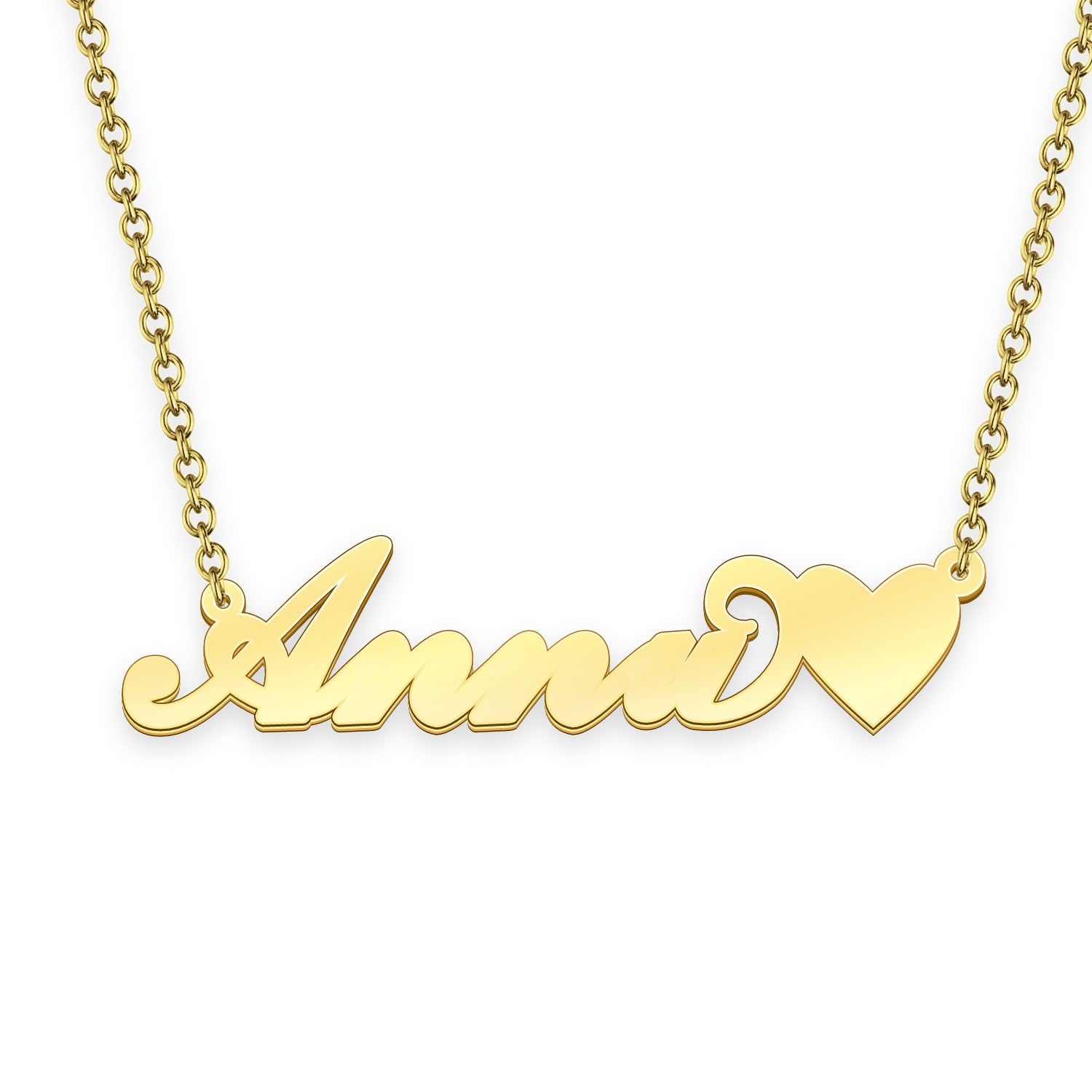 Annu name necklace with little heart 14k gold unique gifts