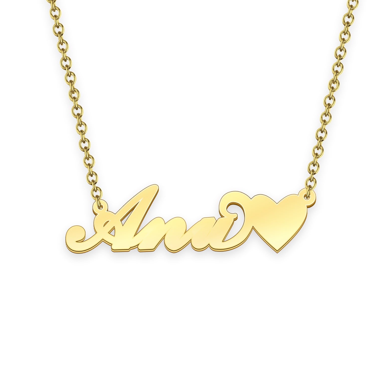 Anu Name Necklace with Little Heart 14K Gold Unique Gifts