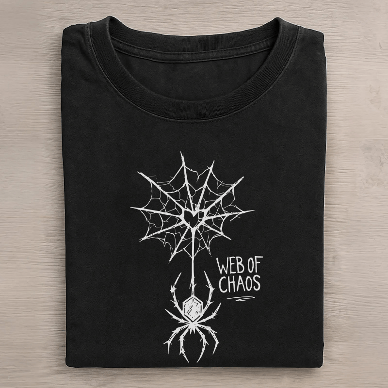WEB OF CHAOS Spider Graphic Unisex Vintage Washed T-shirt