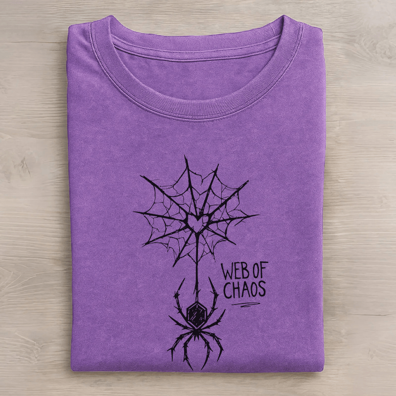 WEB OF CHAOS Spider Graphic Unisex Vintage Washed T-shirt