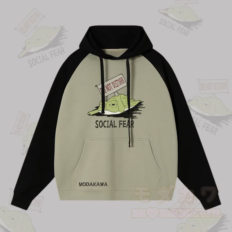 DO NOT DISTURB SOCIAL FEAR Frog Graphic Streetwear Color Block Hoodie