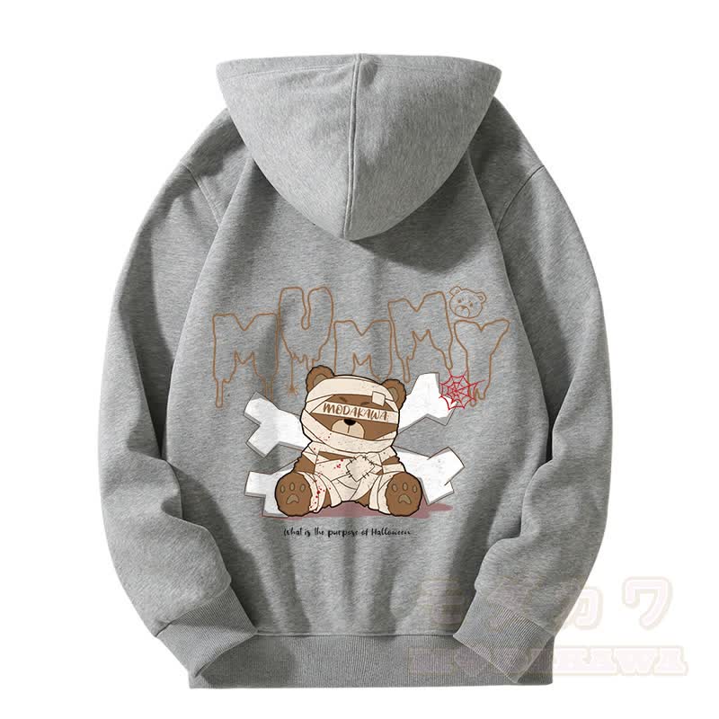 MODAKAWA MUMMY Bear Graphic Fleece Lined Zip Up Hoodie Sweatshirt