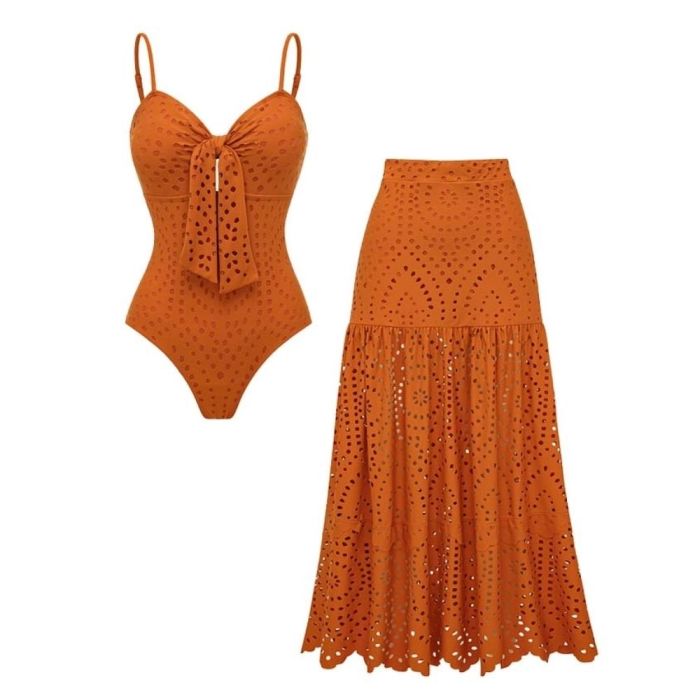 Plus Size Pink Flower-dyed Halter Neck One Piece Swimsuit and Skirt ...