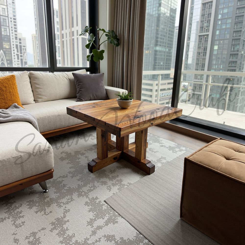 Rustic Solid Wood Square Coffee Table X4 – SananWoodcraft