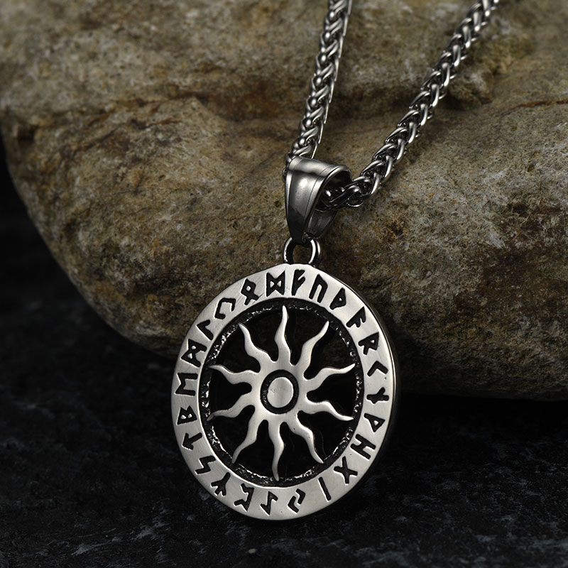 Viking Sun Wheel Rune Stainless Steel Pendant Necklace for Men - Faithheart