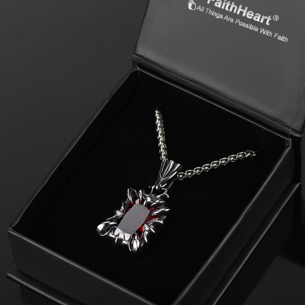 Men's Gothic Dragon Claw Crystal Ruby Necklace Pendant Stainless Steel ...