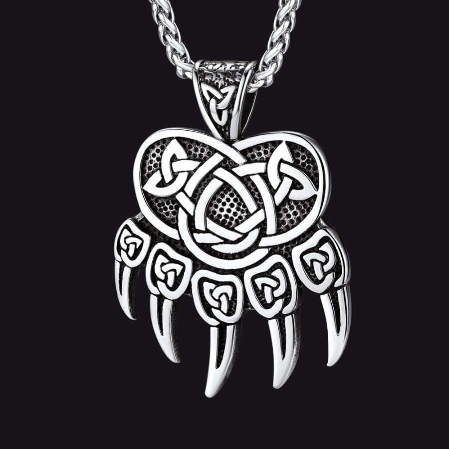 Viking Bear Claw Chains Necklace with Celtic Knot for Men - Faithheart