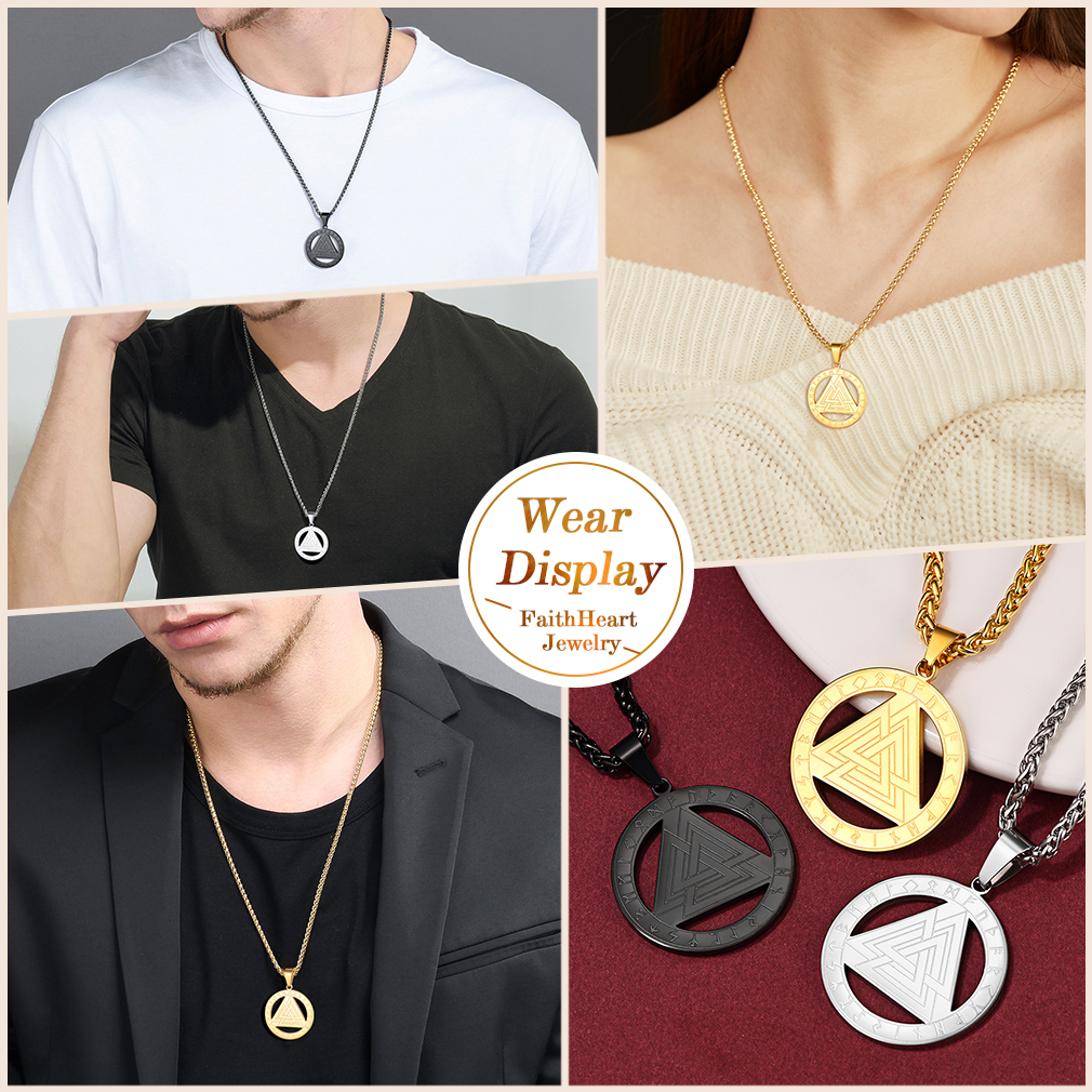 Viking Rune Valknut Pendant Necklace for Men Stainless Steel ...
