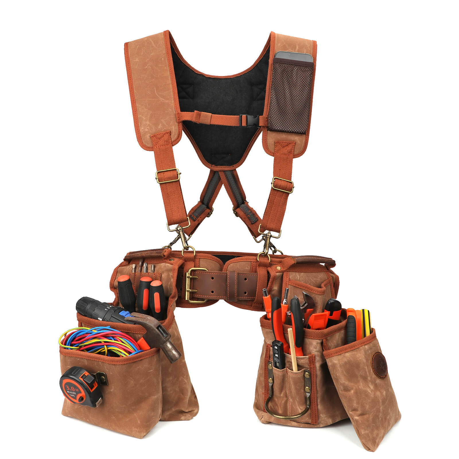 Tourbon Canvas Carpenter Tool Belt with Suspenders for Electrician