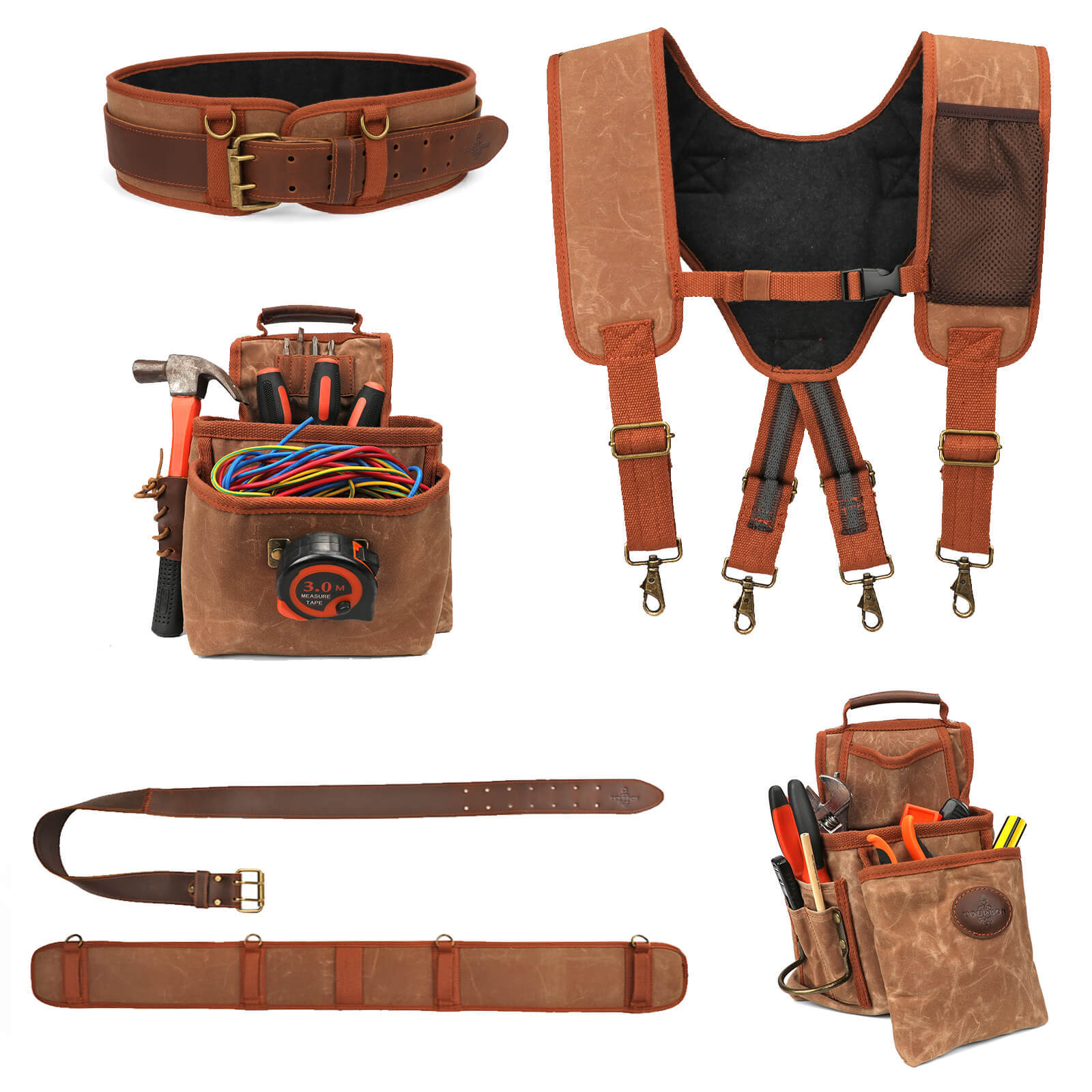 Tourbon Canvas Carpenter Tool Belt with Suspenders for Electrician