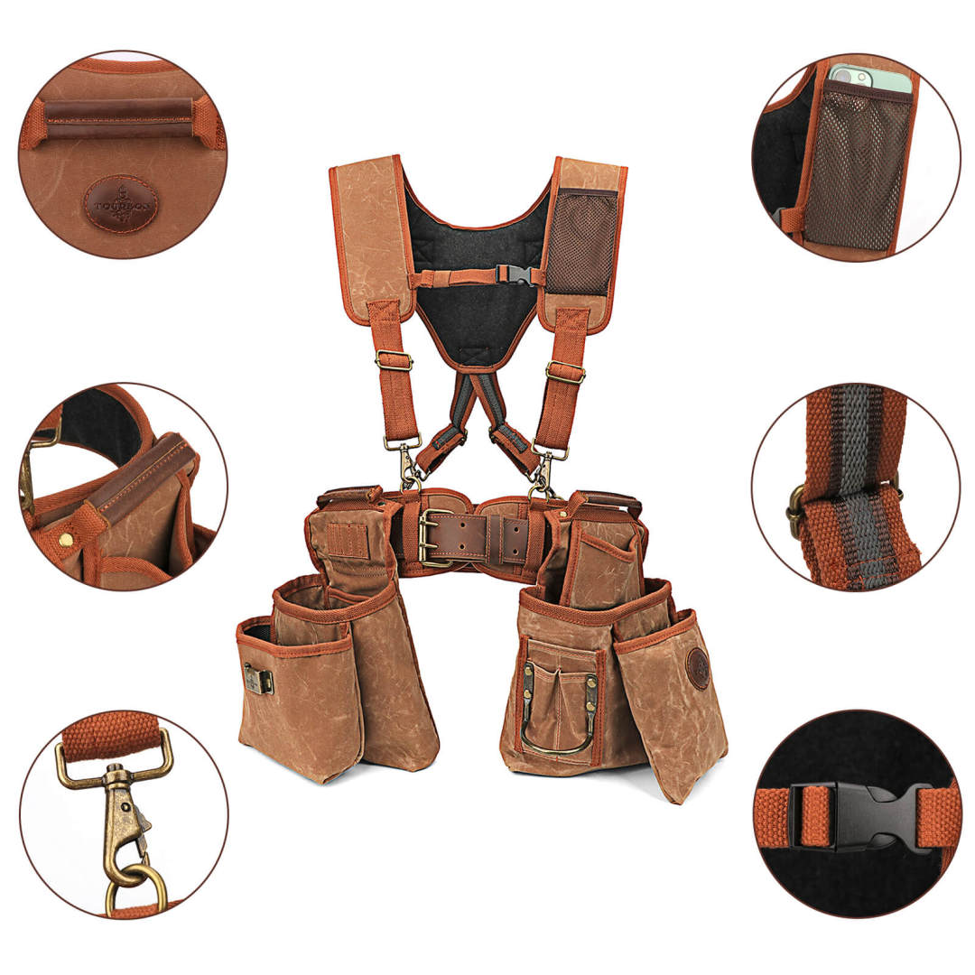 Tourbon Canvas Carpenter Tool Belt with Suspenders for Electrician