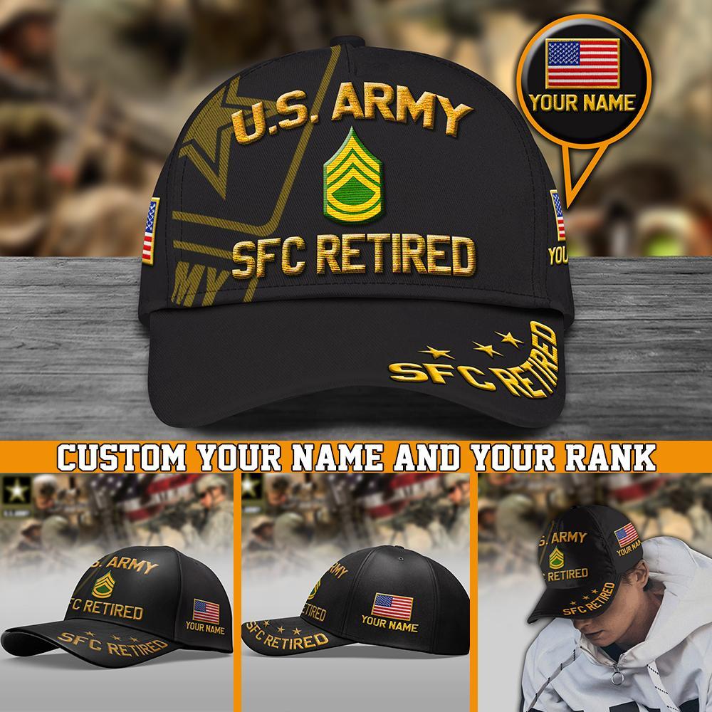 US Army SFC Retired Cap Custom Your Name And Rank