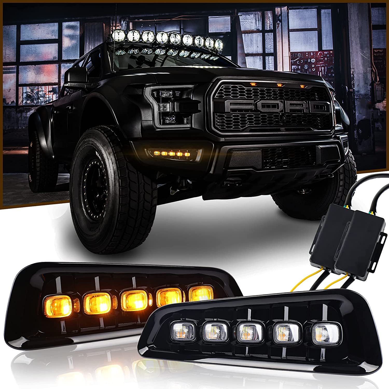 Ford Raptor Fog Lights with Switchback LED Turn Signals Daytime Running ...