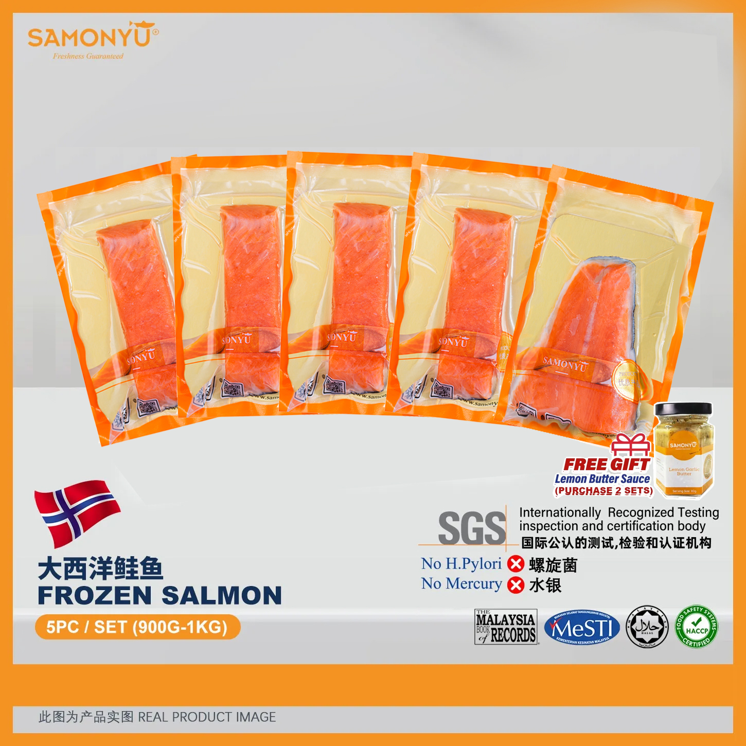 【NORWAY 挪威 】Frozen Atlantic Salmon 大西洋鲑鱼 (900g-1kg) 5PCS / SET
