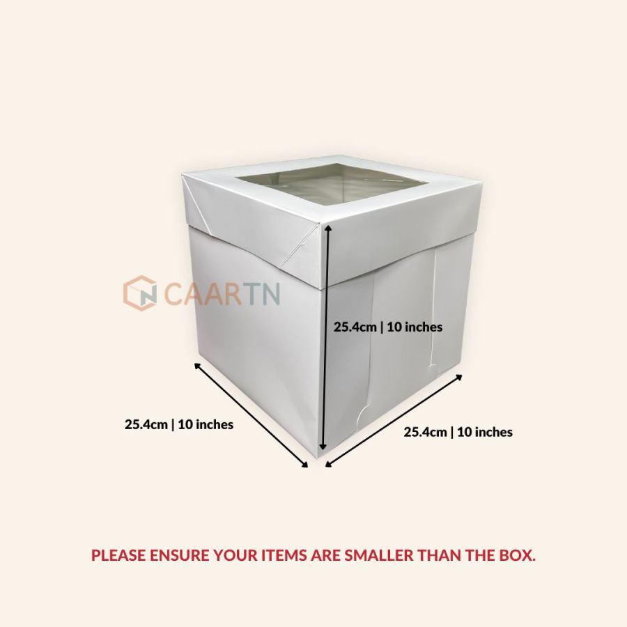 White Tall Cake Box with Window Lid (10" x 10" x 10") - 10pcs