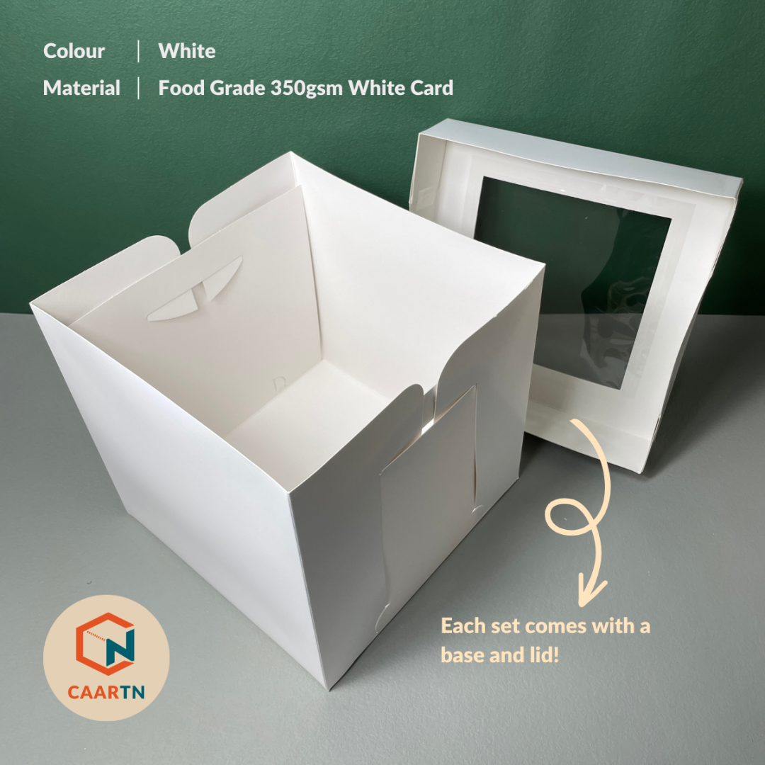 White Tall Cake Box with Window Lid (10" x 10" x 10") - 10pcs