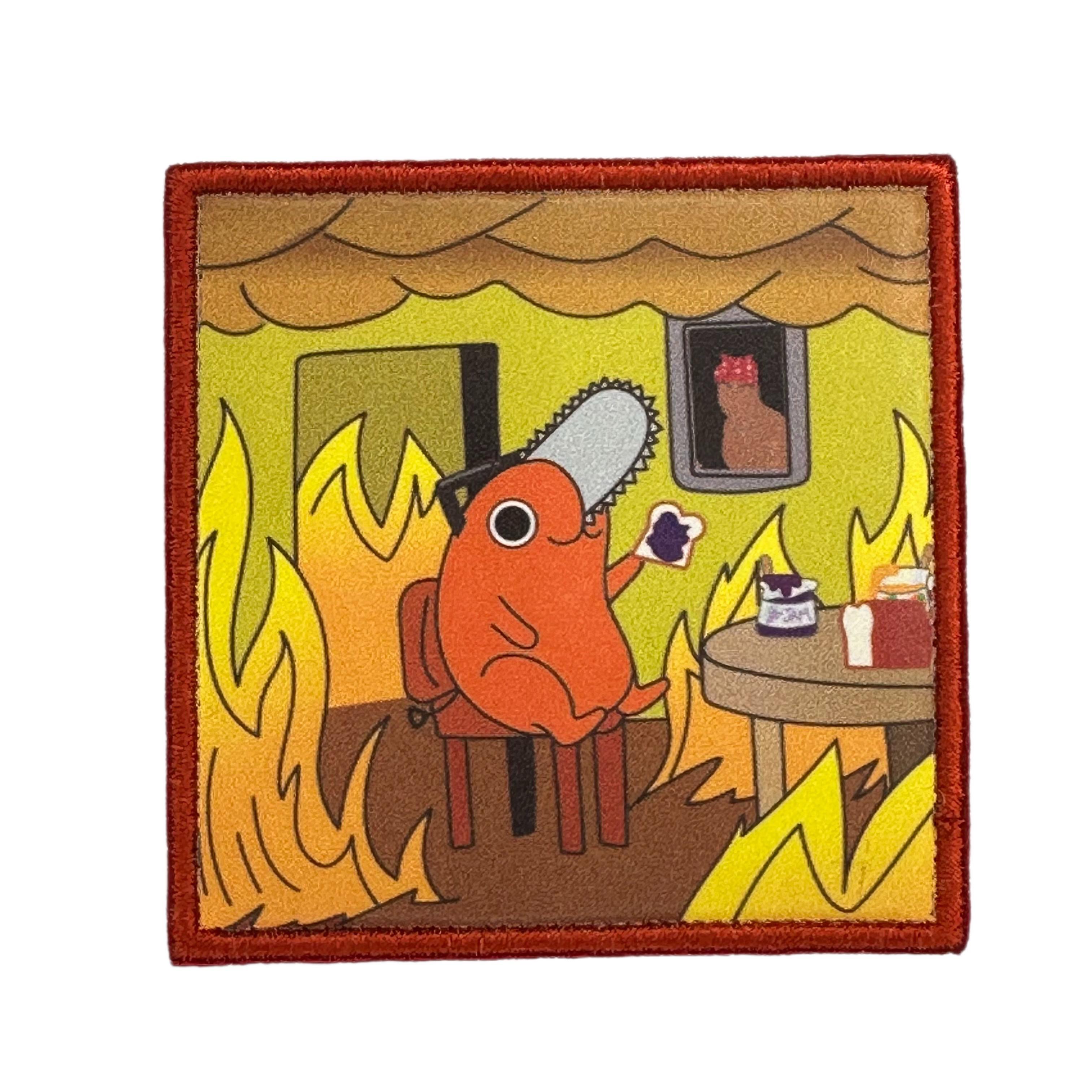 Printed Morale Patches - Chainsaw Man Pochita This is Fine Meme Morale