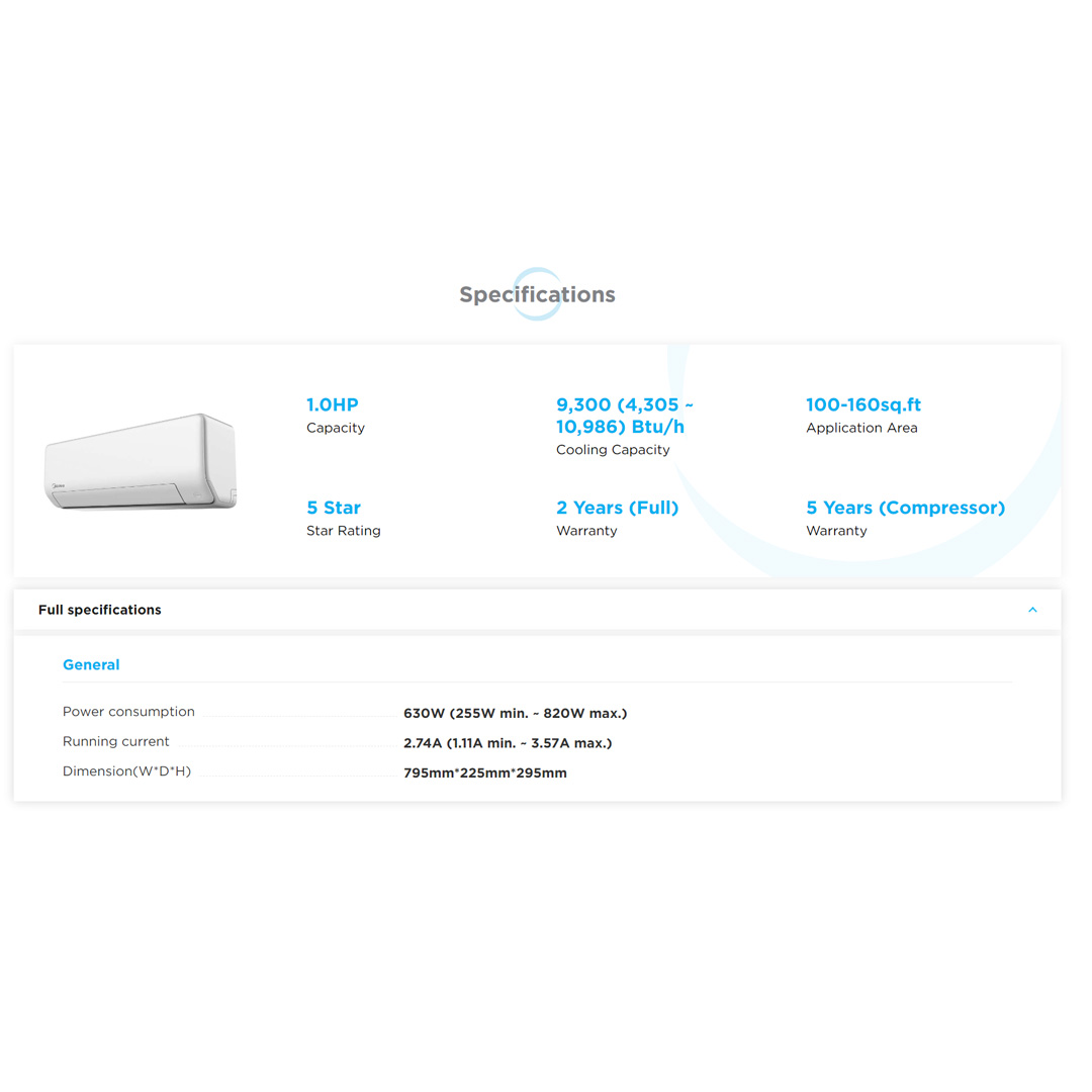 Midea 1HP R32 Inverter Wall Mount Air Conditioner MSEP-10CRFN8 | iECO