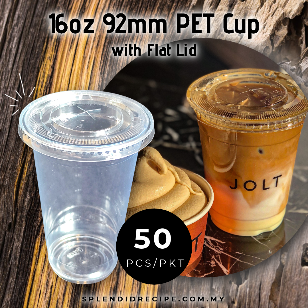 92mm PET Cup with Flat PET Lid (50 pcs)