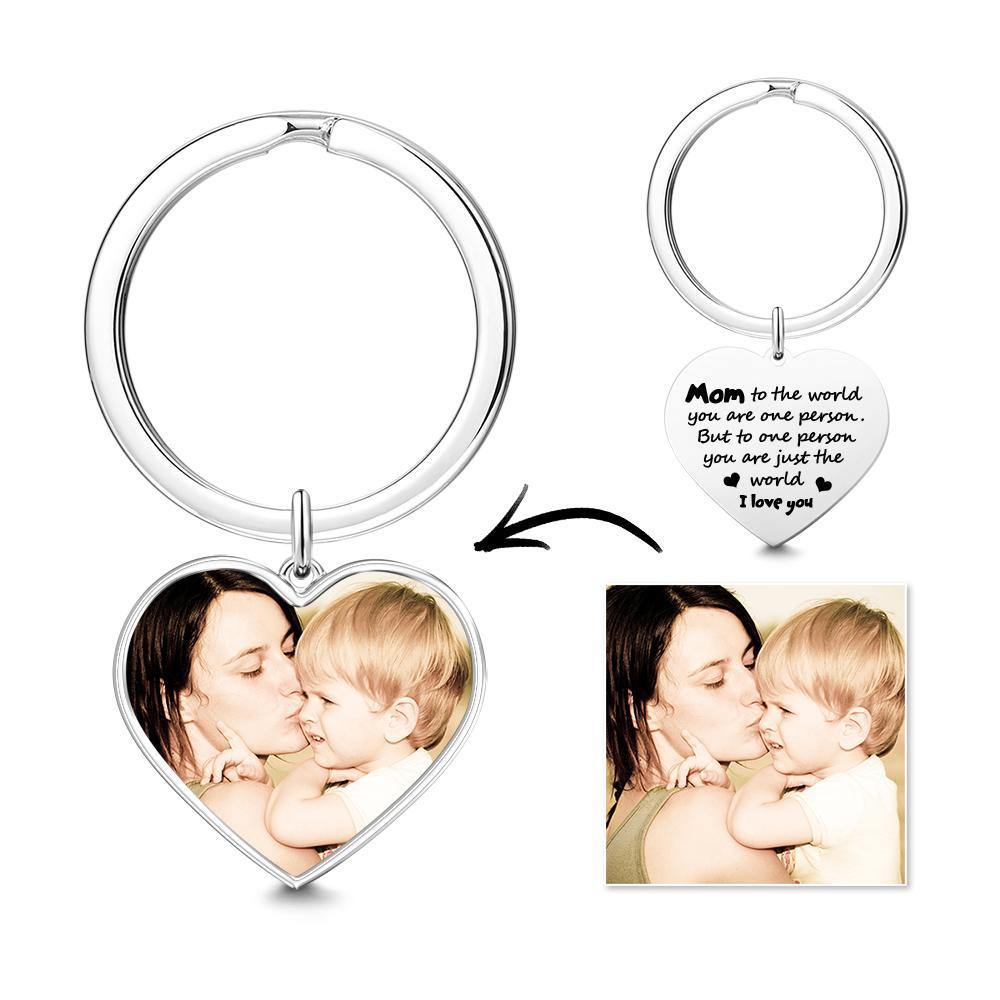 Engraved Heart Tag Photo Keychain Mother's Day Gifts
