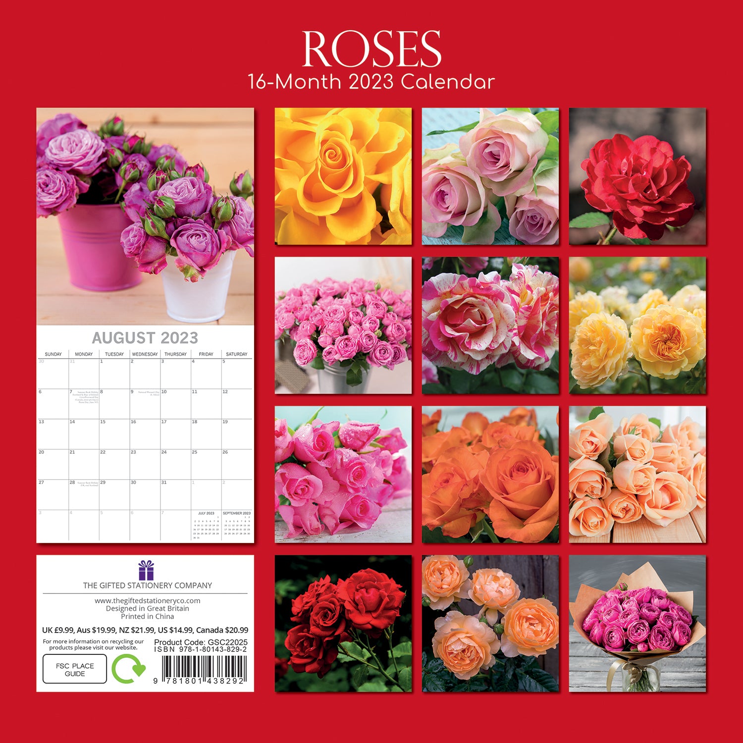 Roses 2023 Square Wall Calendar 16 Months Floral Planner Christmas New ...