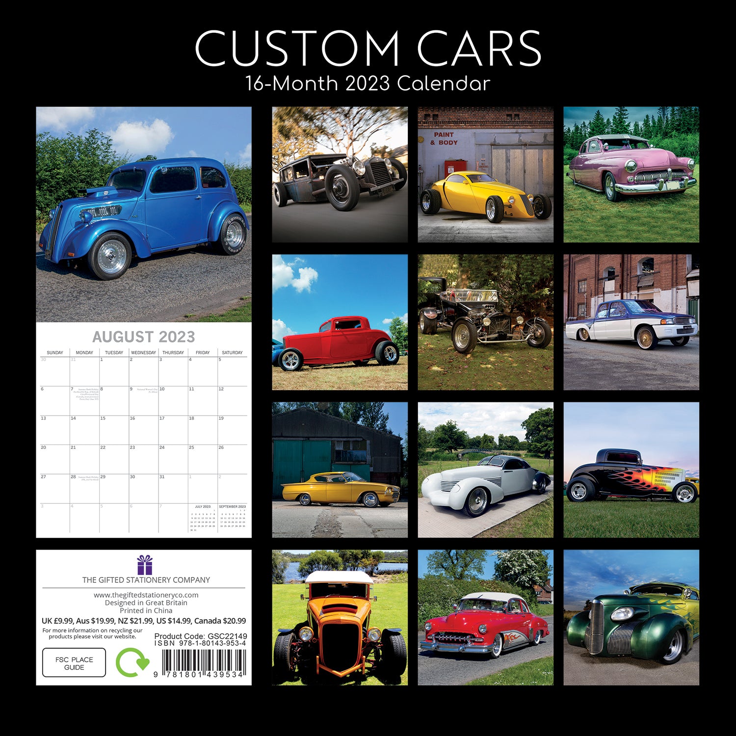Custom Cars - 2023 Square Wall Calendar 16 Month Planner Christmas New ...