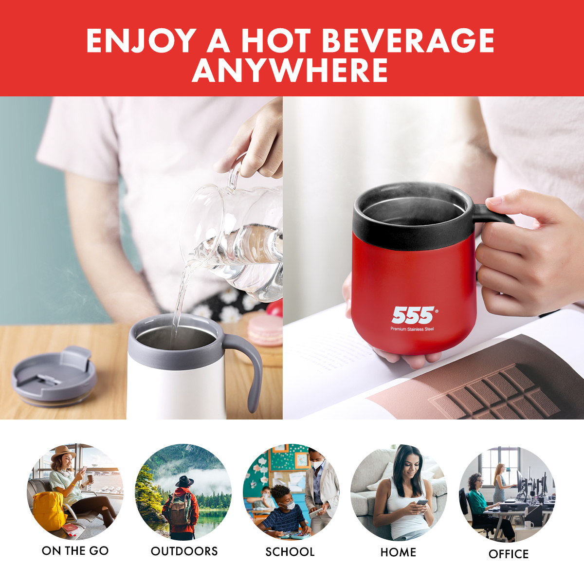 555 Stainless Steel Vacuum Thermal Office Mug 500ml - Keep Hot Warm/Co
