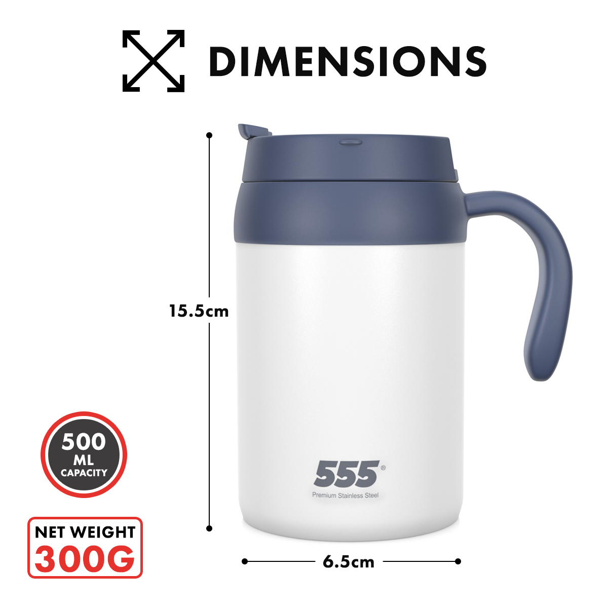 555 Stainless Steel Vacuum Thermal Office Mug 500ml - Keep Hot Warm/Co