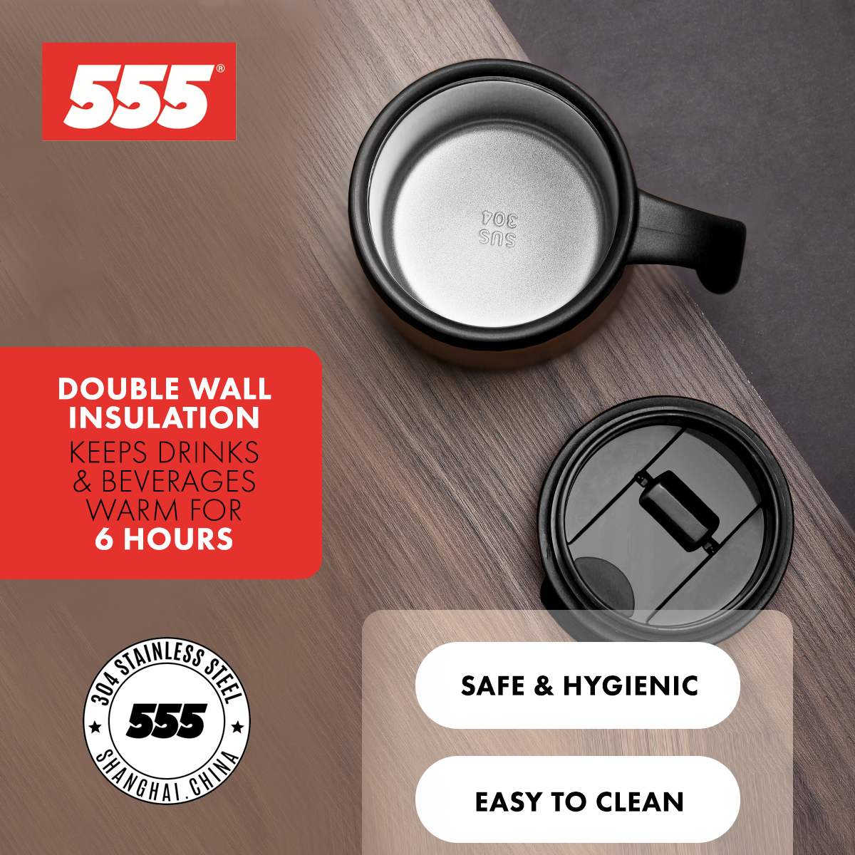 555 Stainless Steel Vacuum Thermal Office Mug 500ml - Keep Hot Warm/Co