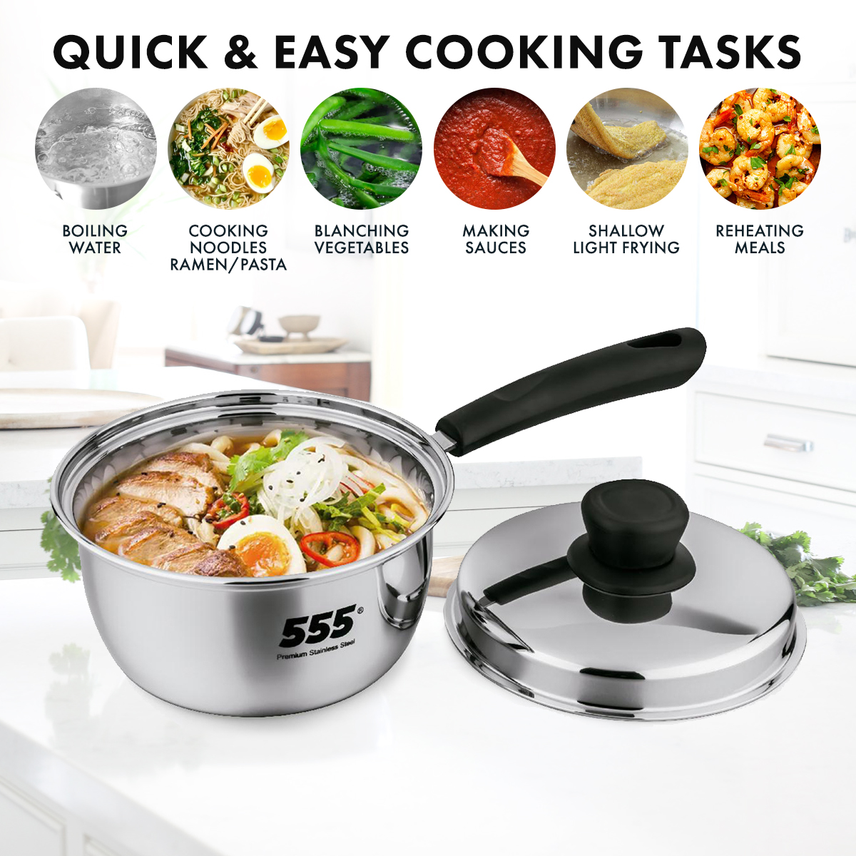 555 Premium Stainless Steel Saucepan - 304 Stainless Steel 0.88mm Thic