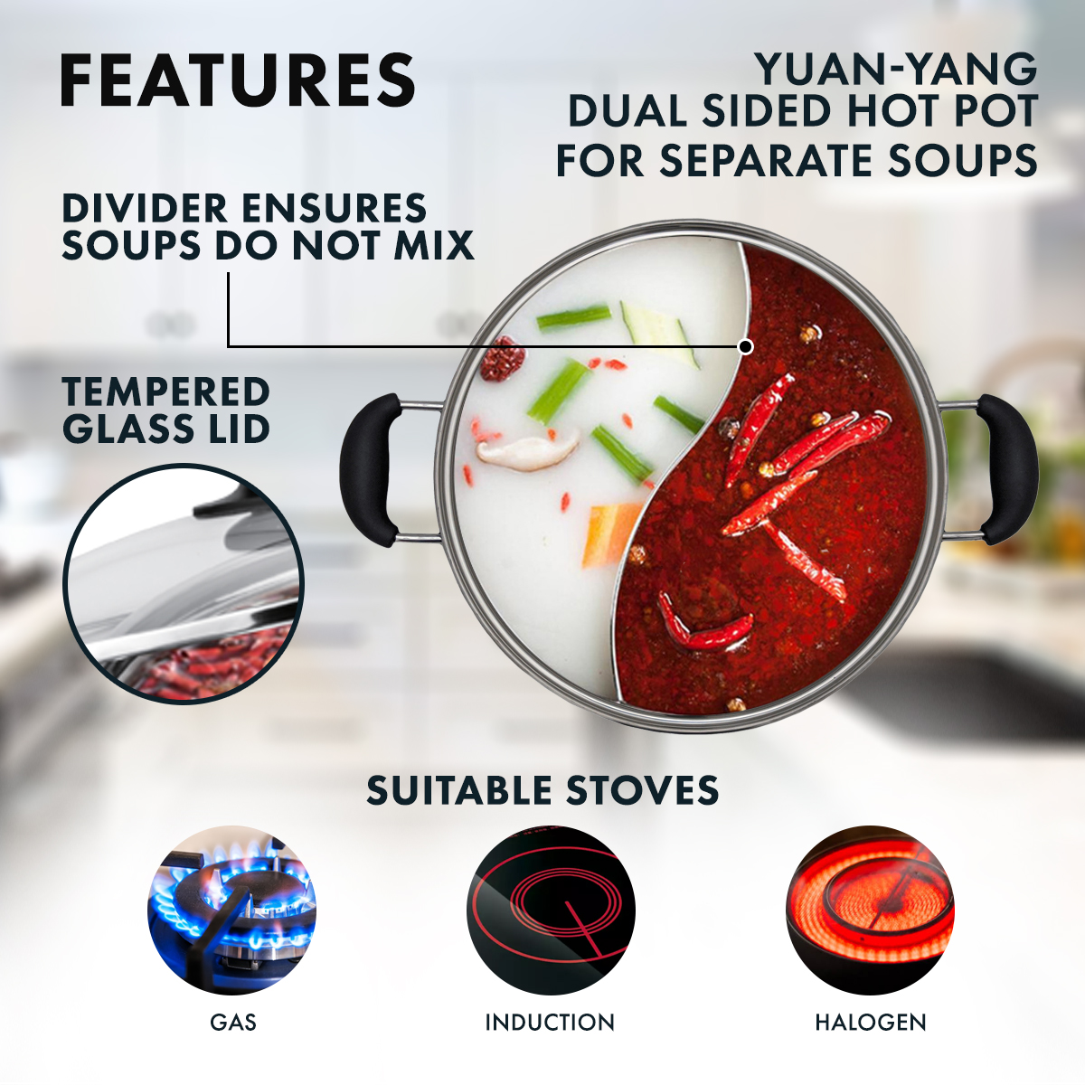 555 Stainless Steel Yuanyang 2-Sided Hot Pot - FAmark Stainless Steel