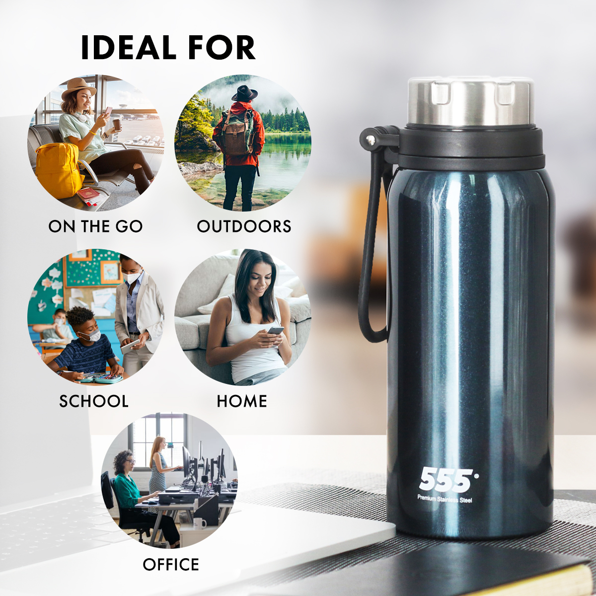 555 Stainless Steel Thermal Flask with Strap 1L