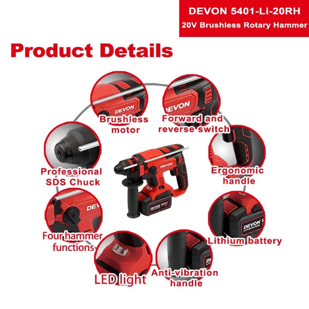 DEVON 5401-Li-20RH Cordless Rotary Hammer Lithium-ion